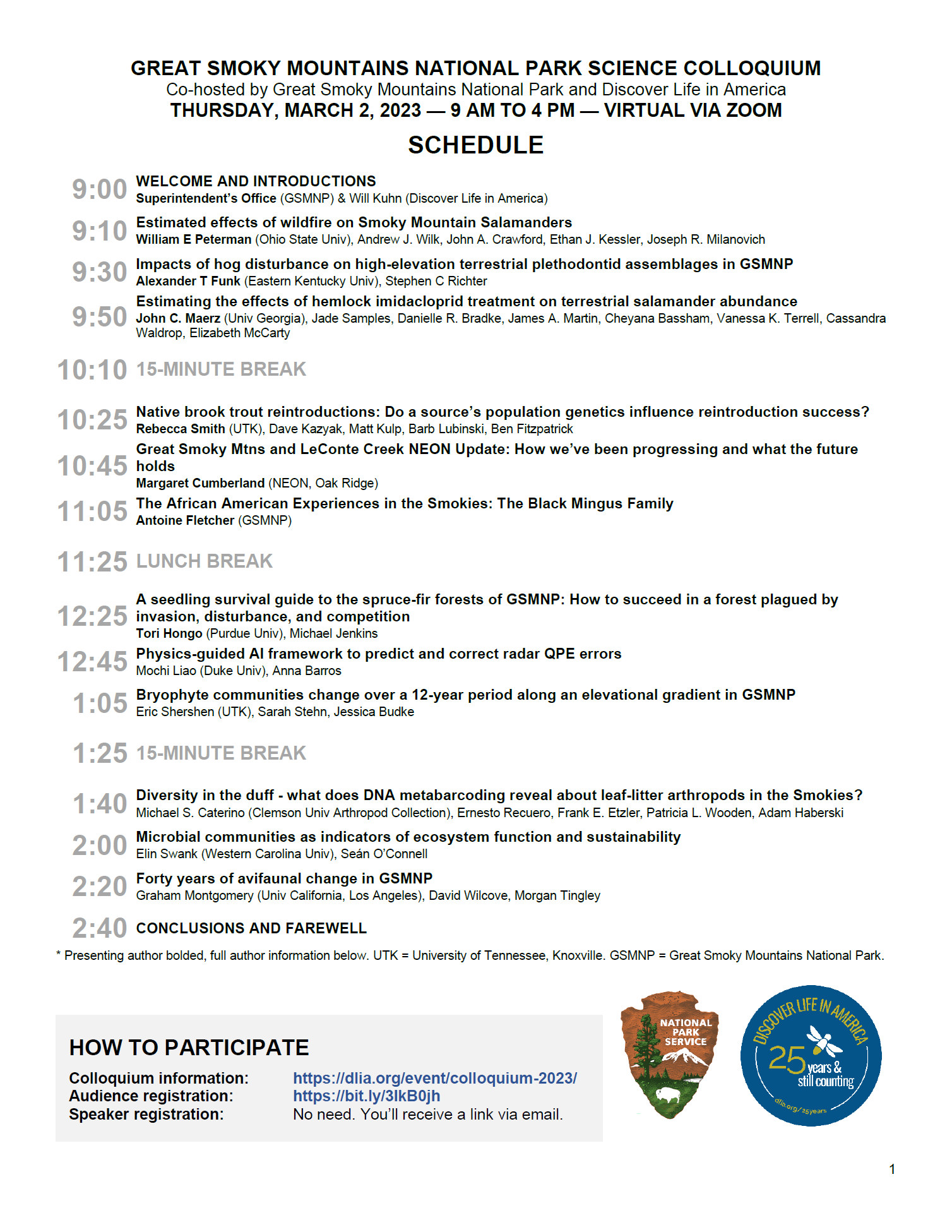 GSMNP Science Colloquium 2023 - Discover Life in America