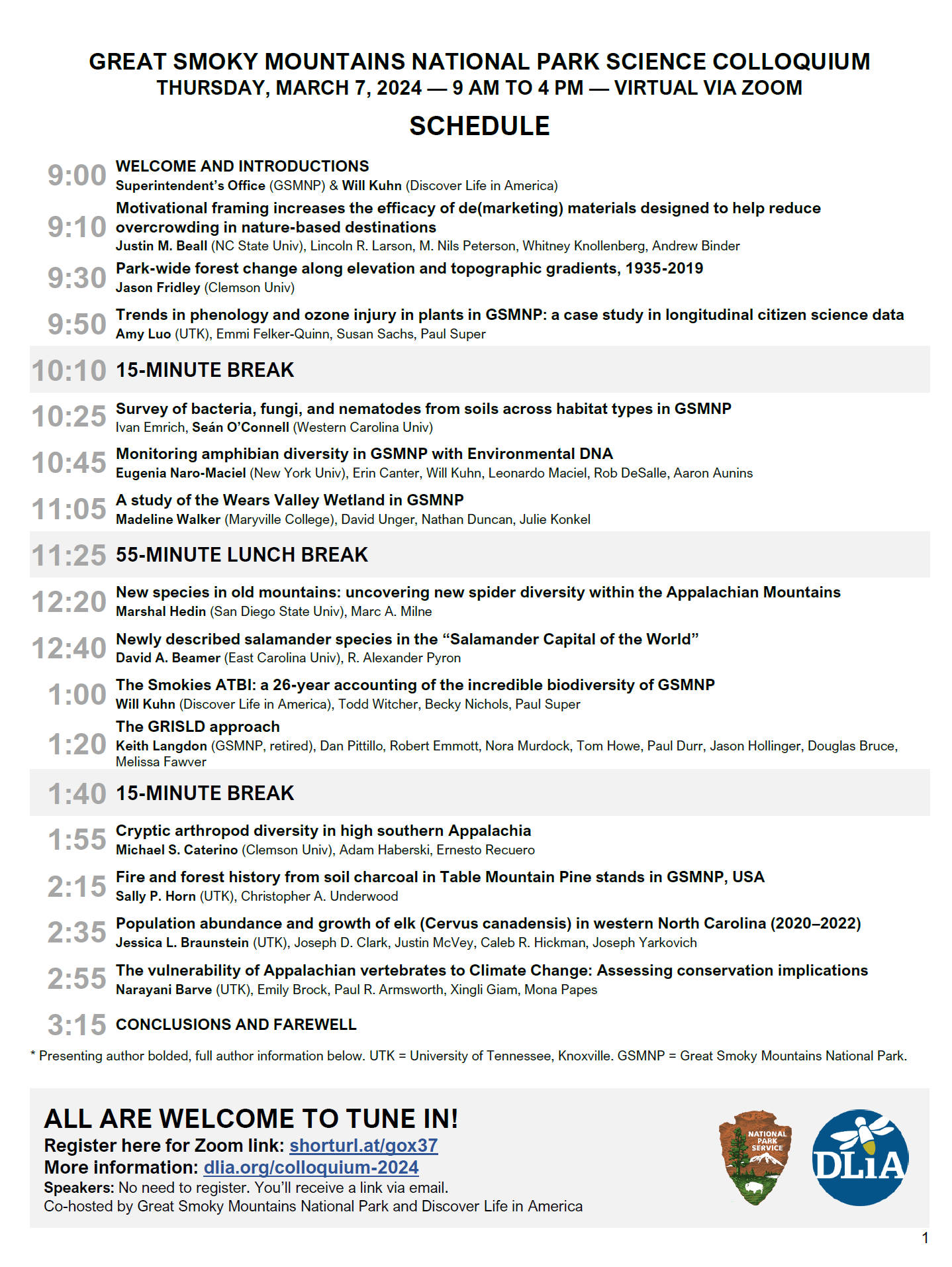 GSMNP Science Colloquium 2024 - Discover Life in America